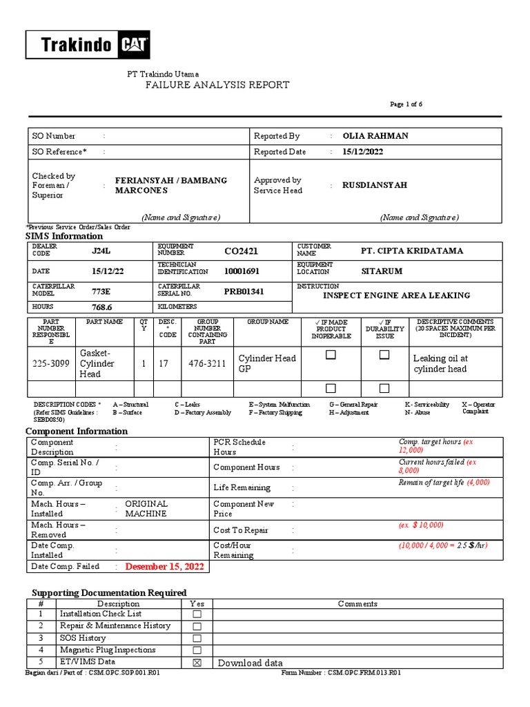 Caterpillar 773E Engine Leak Report | PDF | Mechanical Engineering