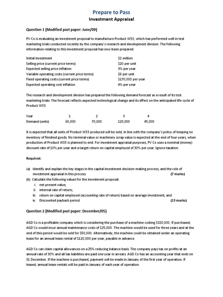 Questions - Investment Appraisal | PDF | Net Present Value | Present Value