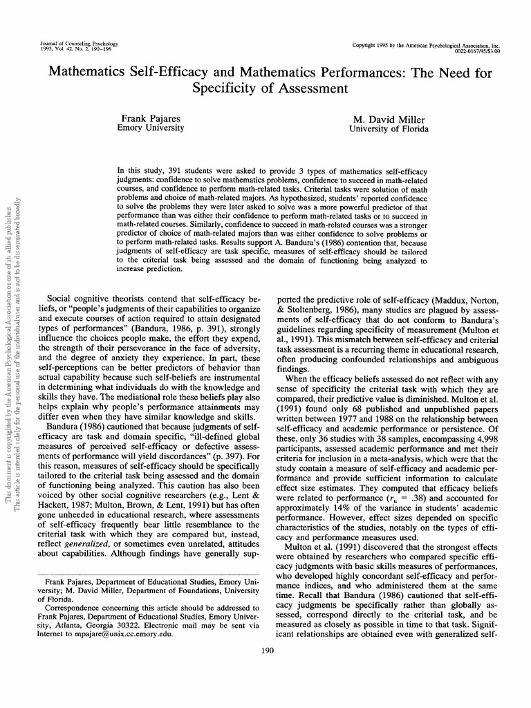 Mathematics Self-Efficacy and Mathematics Performances: The Need For ...