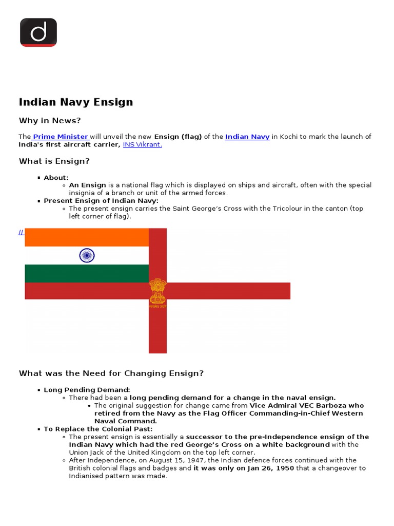 Indian Navy's New Ensign Unveiled | PDF | Flag | Symbols