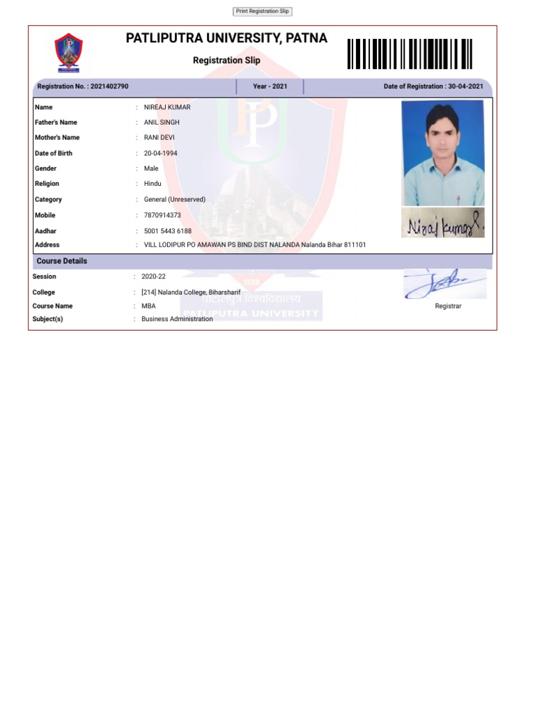 Registration Slip | PDF