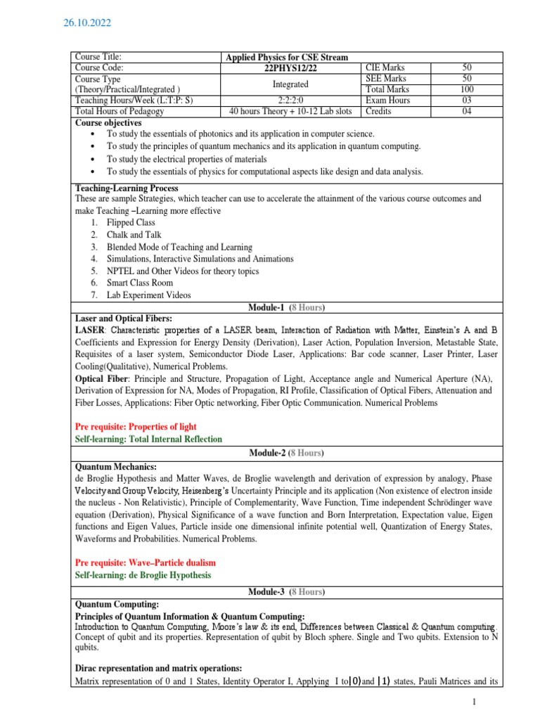 Applied Physics for CSE: Course Overview | PDF | Matrix (Mathematics ...
