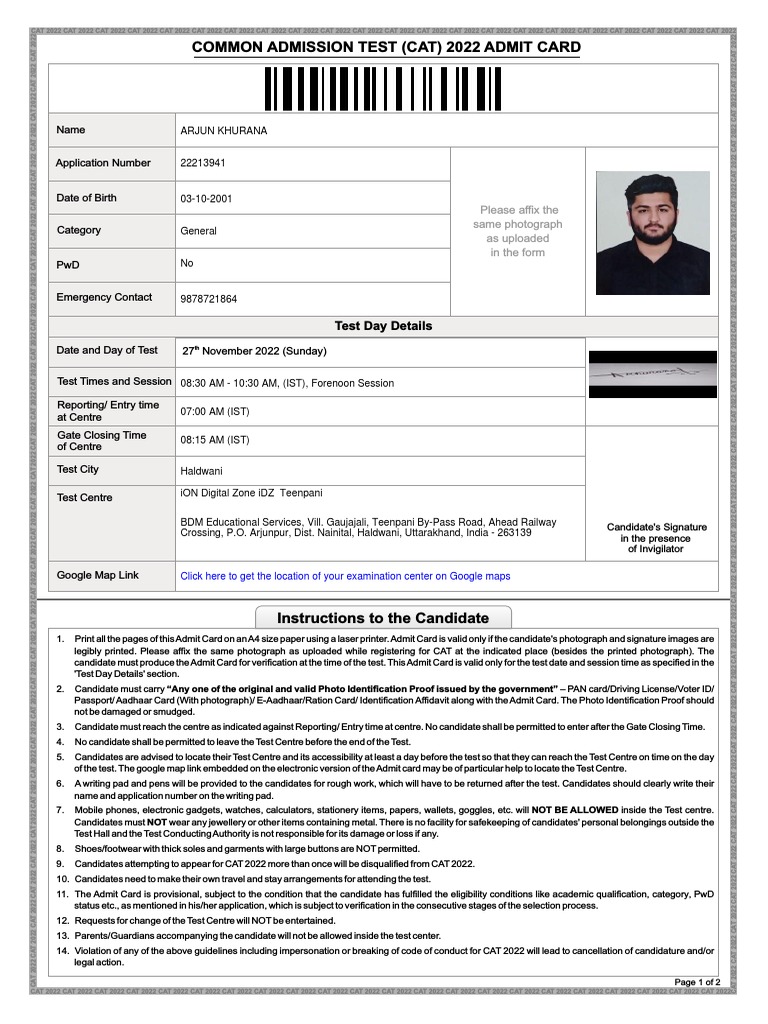 Admit Card | PDF | Identity Document