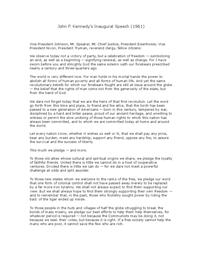 John F. Kennedy's Inaugural Speech (1961) | PDF | John F. Kennedy