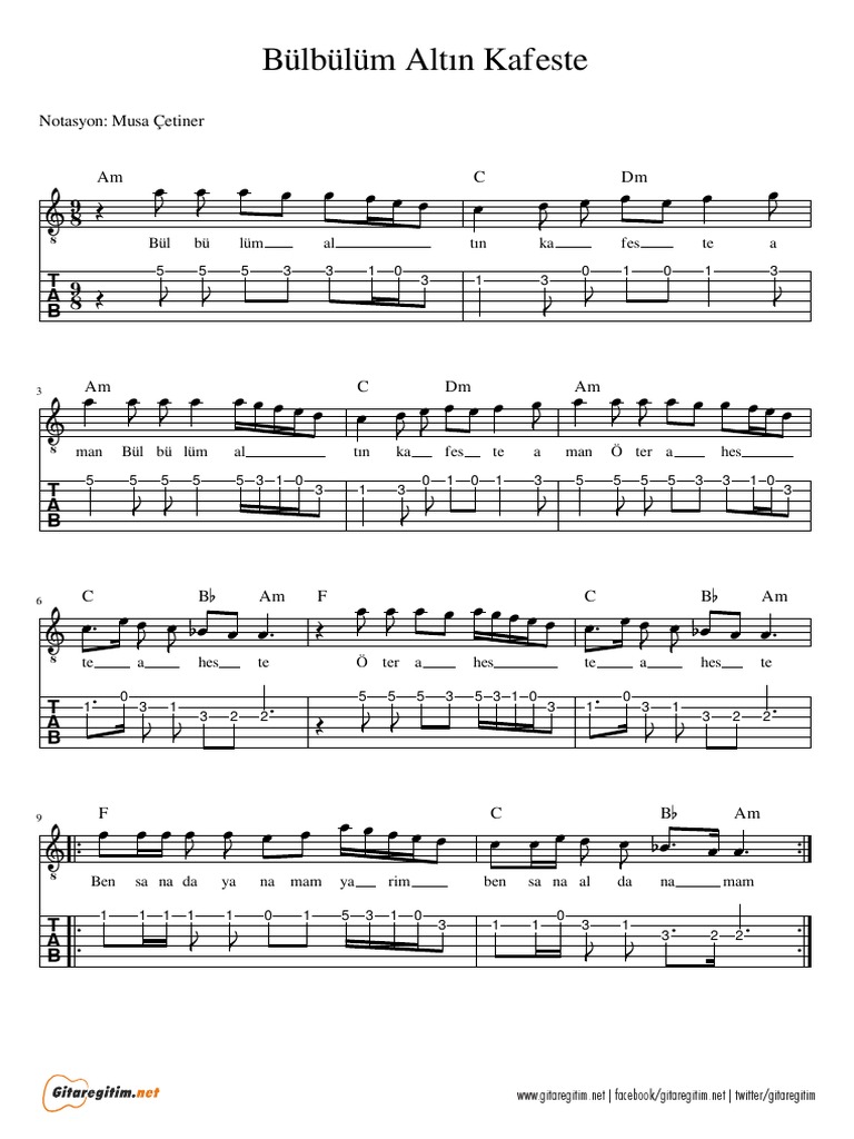 Bulbulum Altin Kafeste Nota | PDF