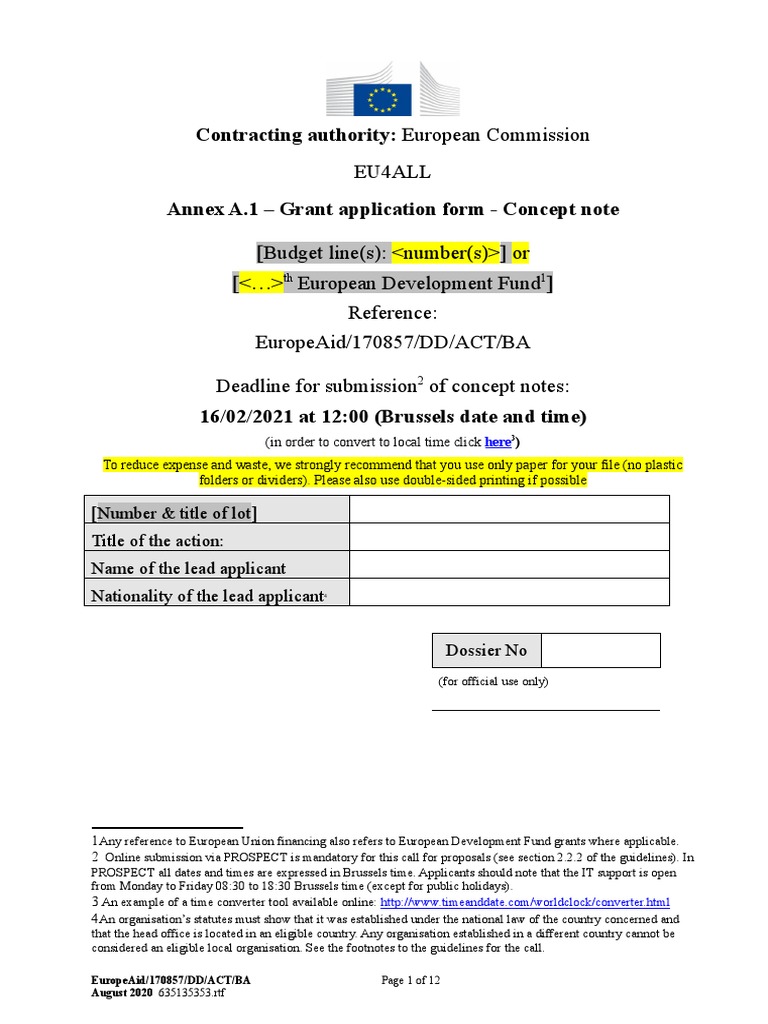 Annex A1. Grant Application Form-Concept Note-1 | PDF | European Union