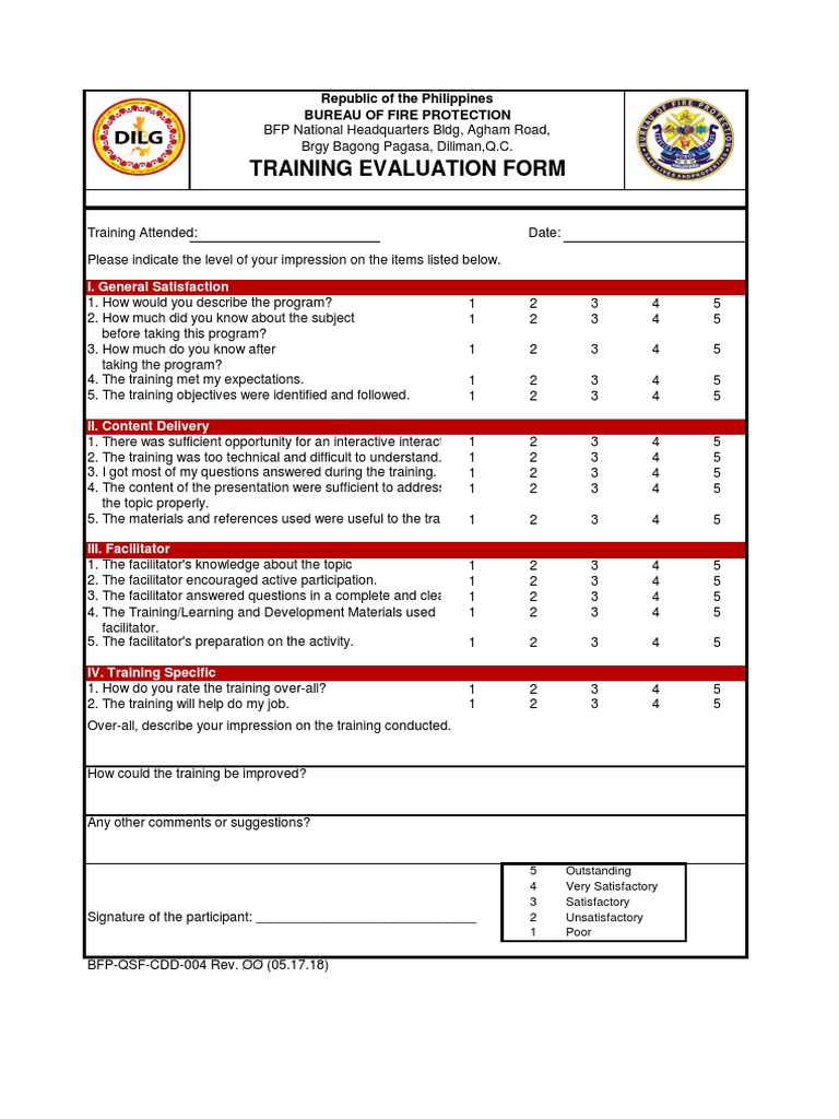 Training Evaluation Form | PDF | Behavioural Sciences | Psychological ...