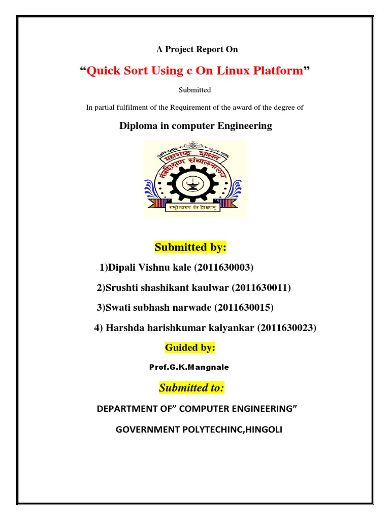 Quick Sort in C on Linux Report | PDF | Operating System | System Software