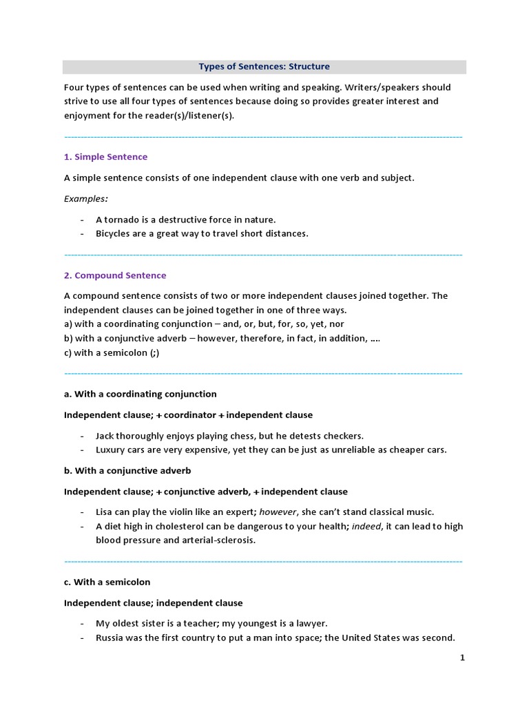 Types of Sentences - Based On Structure | PDF | Semantic Units | Linguistic Morphology