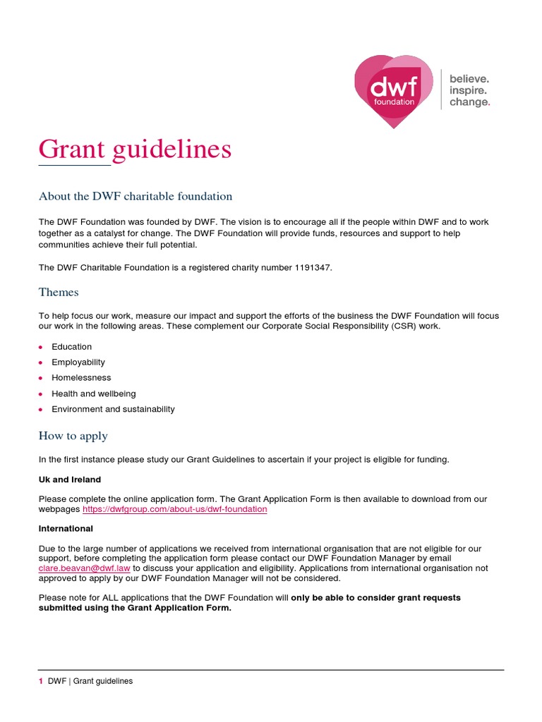 DWF Foundation Grant Guidelines Jan 2022 | PDF | Charitable ...