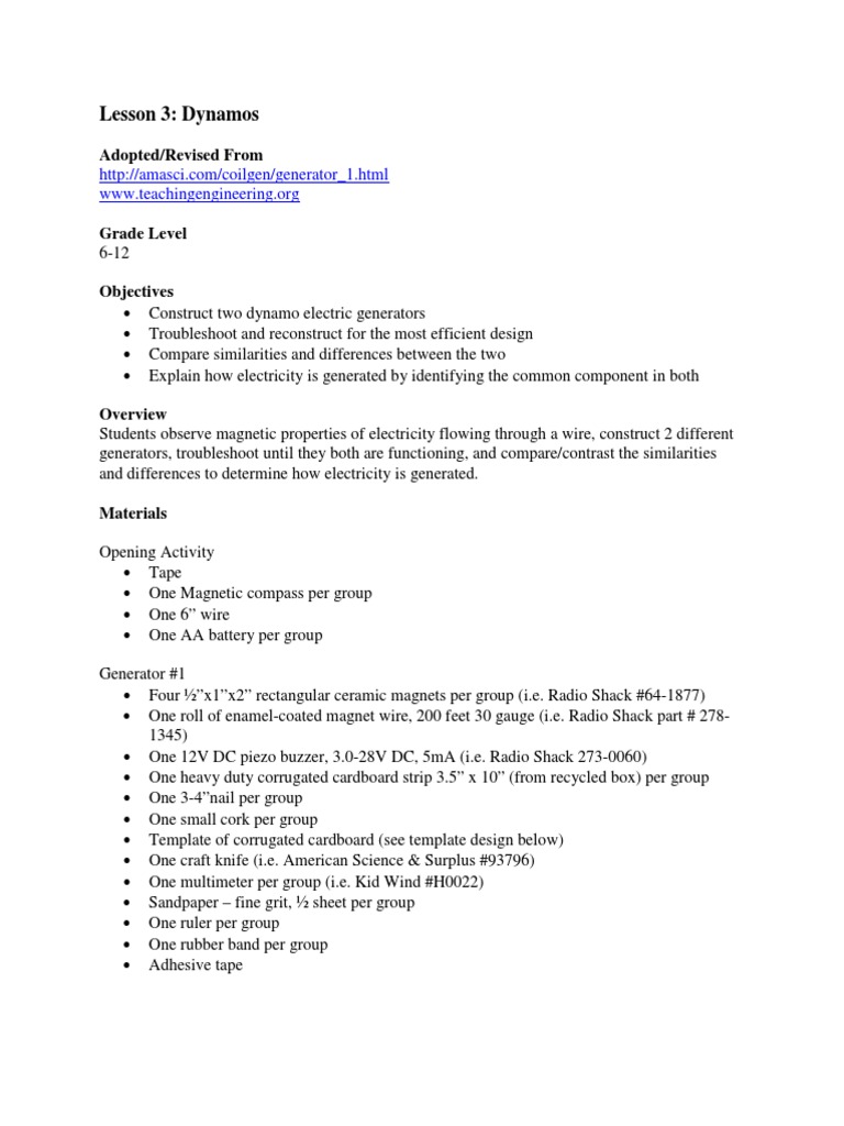 Dynamos Lesson | PDF | Electric Generator | Magnetism