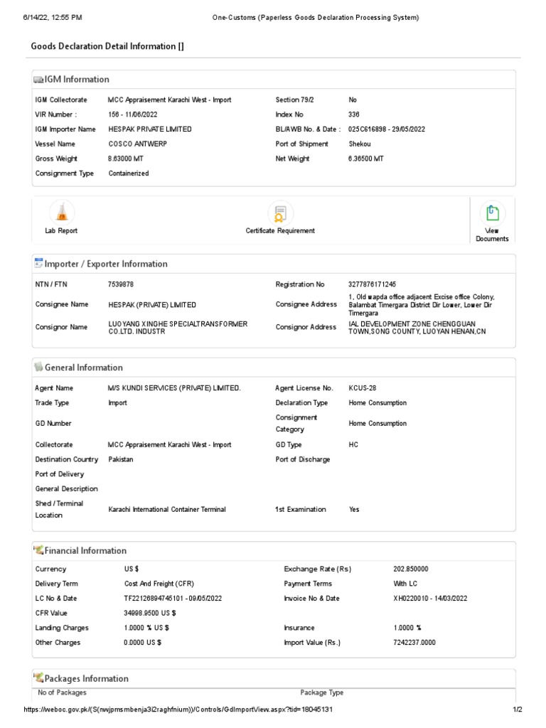 One-Customs (Paperless Goods Declaration Processing System) | PDF ...