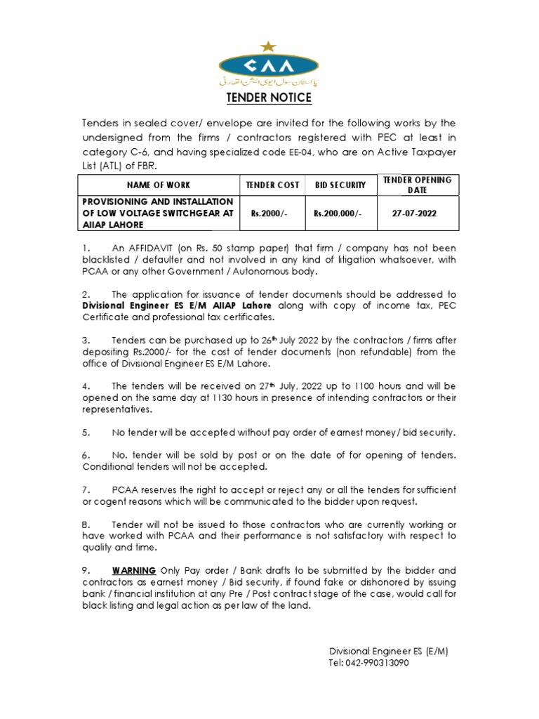 Tender Notice: Name of Work Tender Cost Bid Security Tender Opening ...