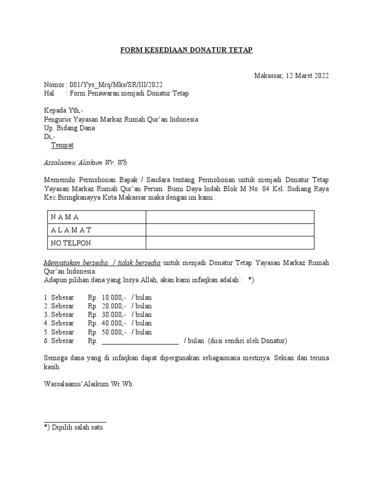 Form Donatur Tetap | PDF
