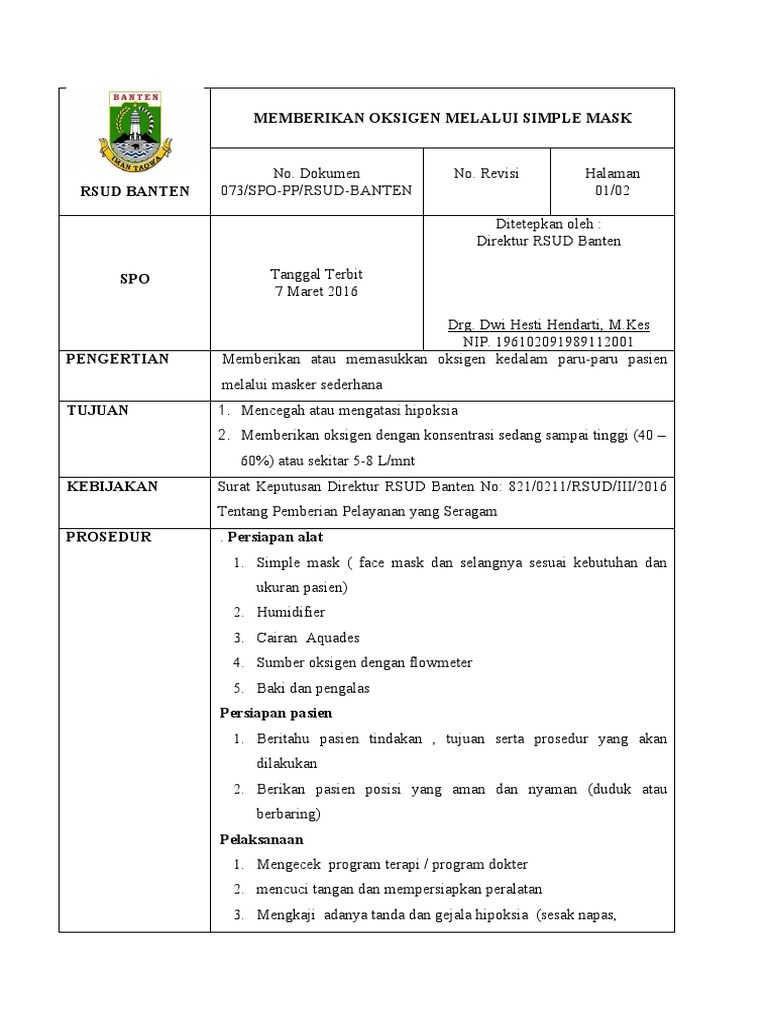 Memberikan Oksigen Melalui Simple Mask | PDF