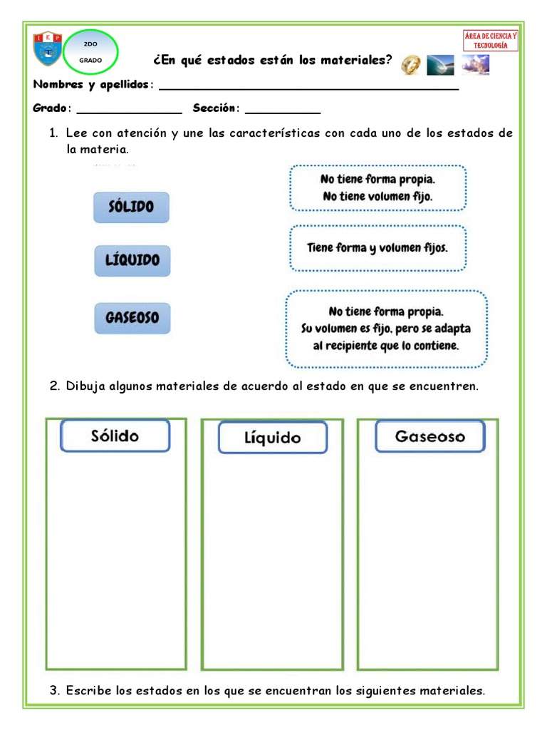 Ficha de Ciencia y Tecnologia - Materiales Estados | PDF