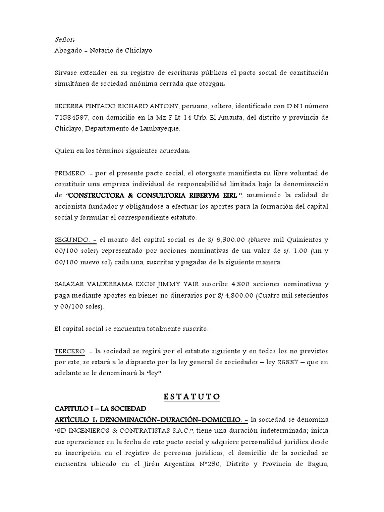 Estatuto de Una Empresa Constructora | PDF