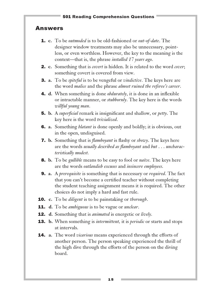 501 Reading Comprehension Answers-27-30 | PDF