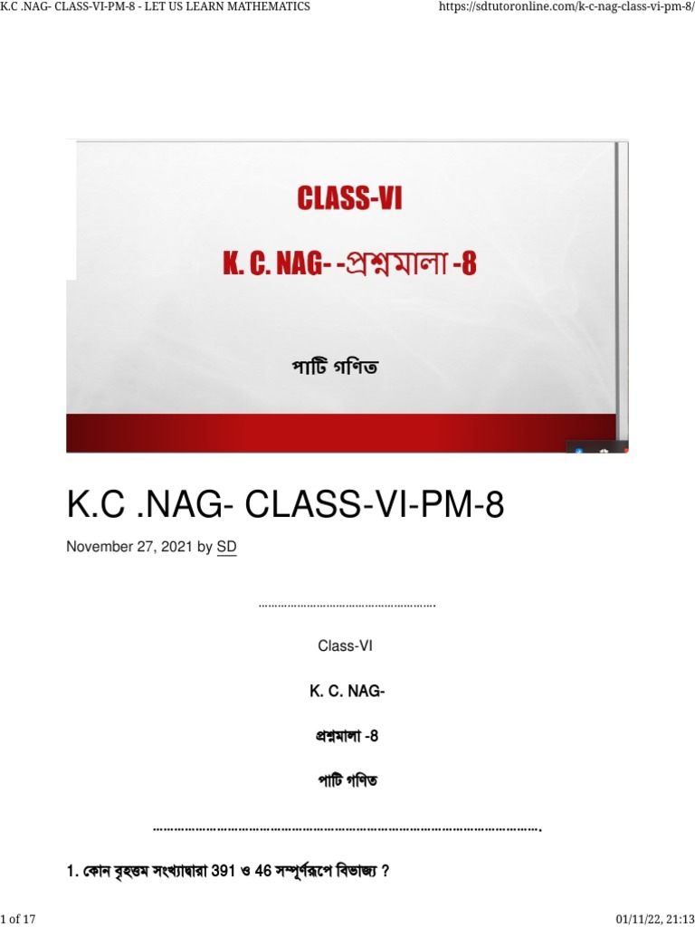 K.C .Nag - Class-Vi-pm-8 - Let Us Learn Mathematics | PDF