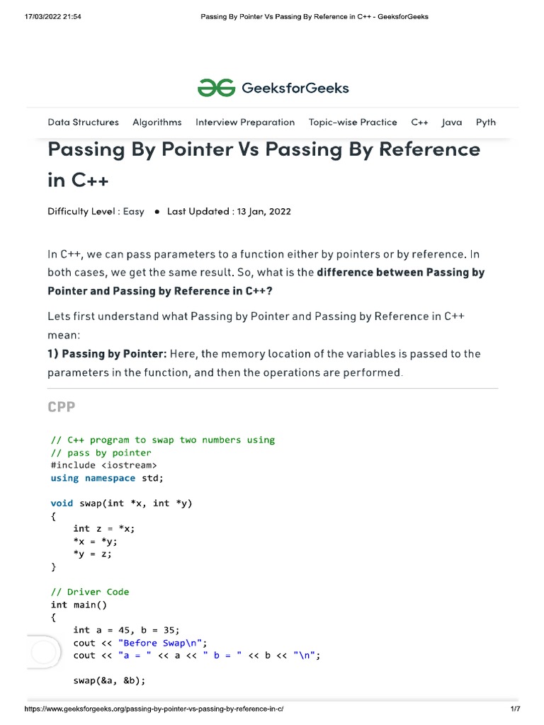 Passing by Pointer Vs Passing by Reference in C++ | PDF