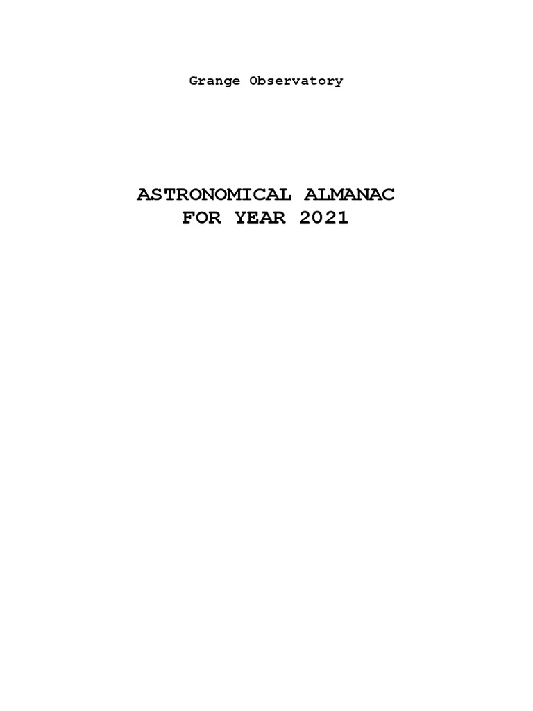Astronomical Almanac For Year 2021: Grange Observatory | PDF | Solar ...
