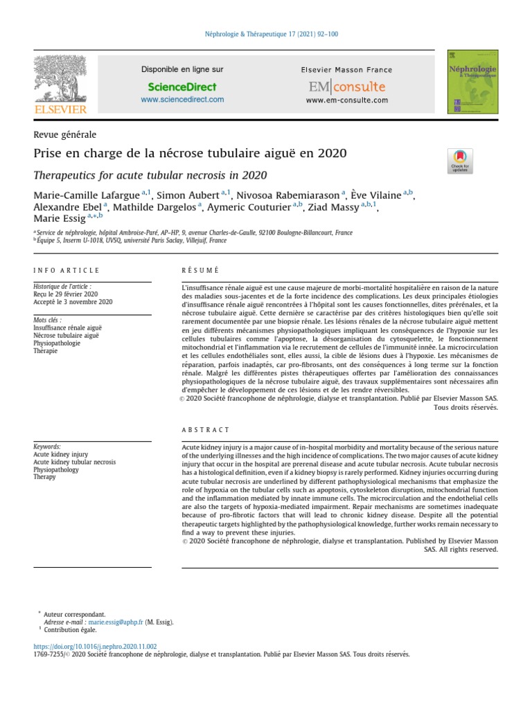Prise en charge de la nécrose tubulaire aiguë | PDF | Inflammation ...