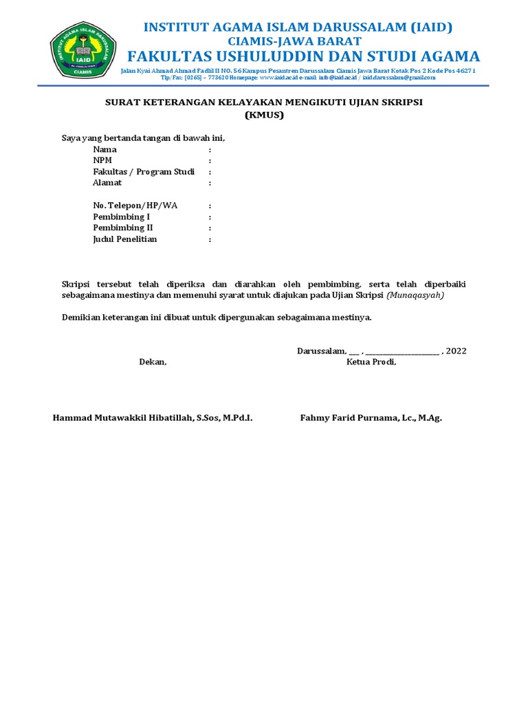 Surat Keterangan Kelayakan Mengikuti Ujian Skripsi | PDF