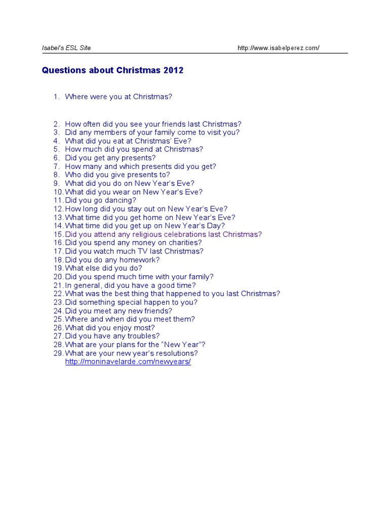 Christmas Questions for Students | PDF