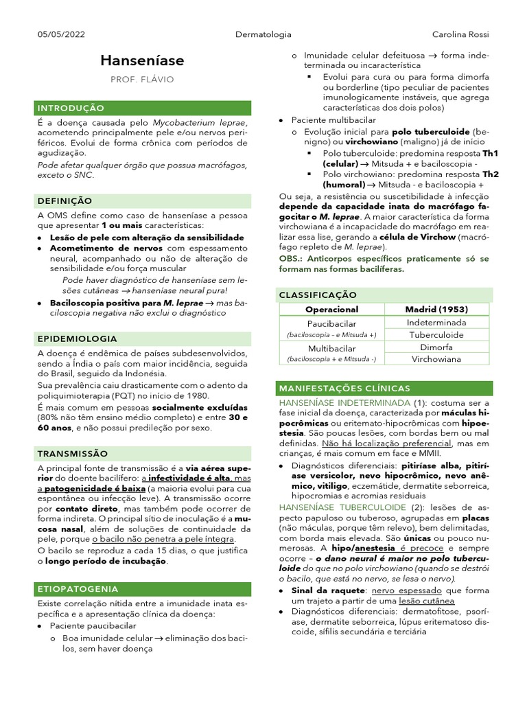 Aula 9 - Hanseníase | PDF | Lepra | Imunologia