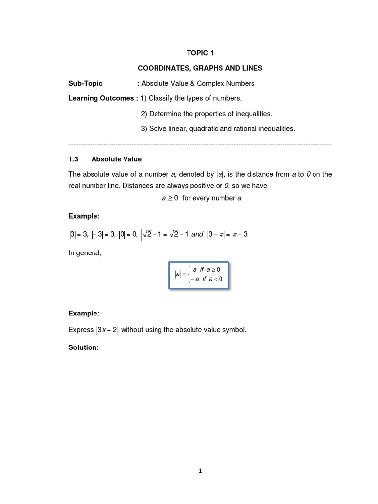 Chapter 1 - Absolute Value & Complex Numbers | PDF | Complex Number ...