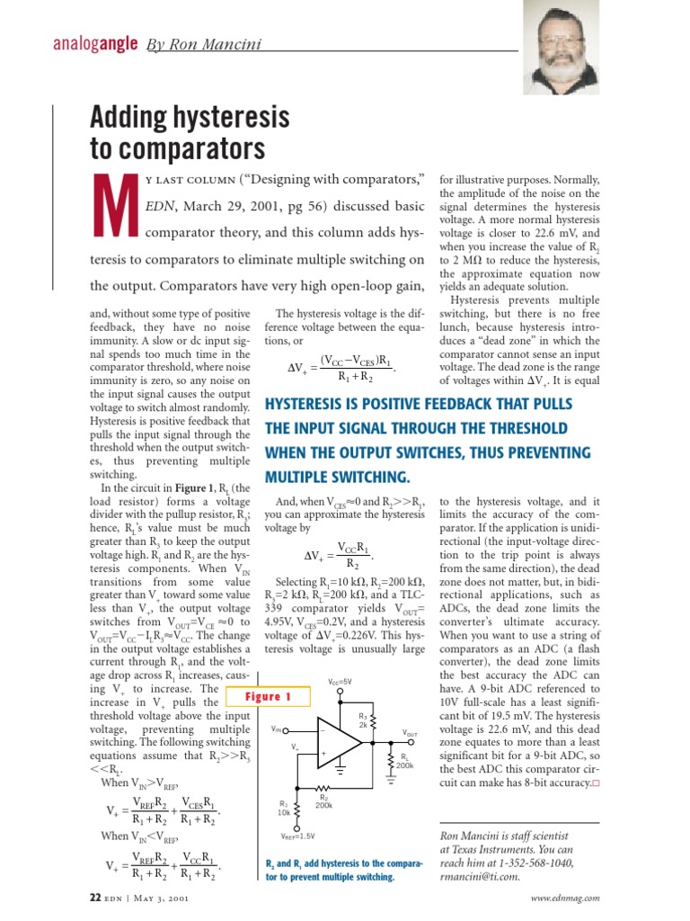 Adding Hysteresis To Comparators | PDF | Computer Science | Electrical Engineering
