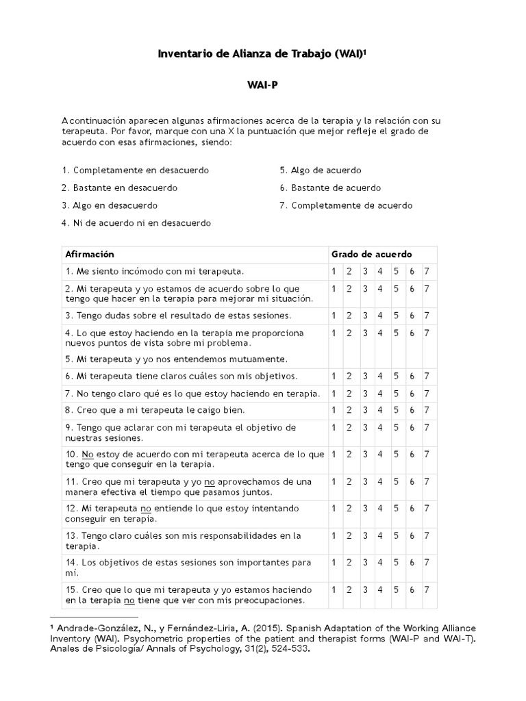 Inventario Alianza Terapéutica (WAI) | PDF