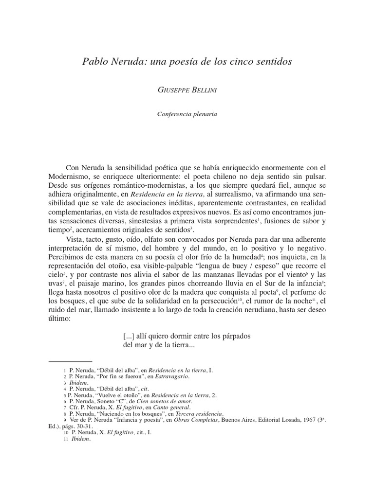 Neruda Poemas Sensoriales | PDF | Poesía | Amor