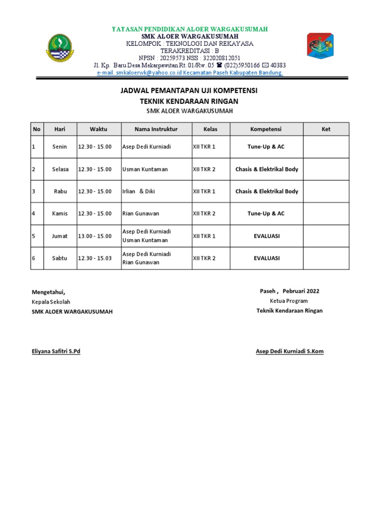 Jadwal Pemantapan TKR | PDF