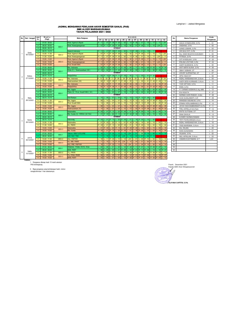 Jadwal Pengawas Pas | PDF