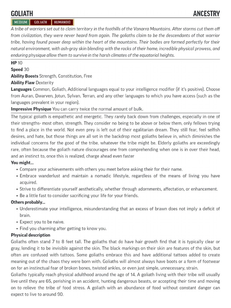Goliath Pathfinder 2e v1 | PDF