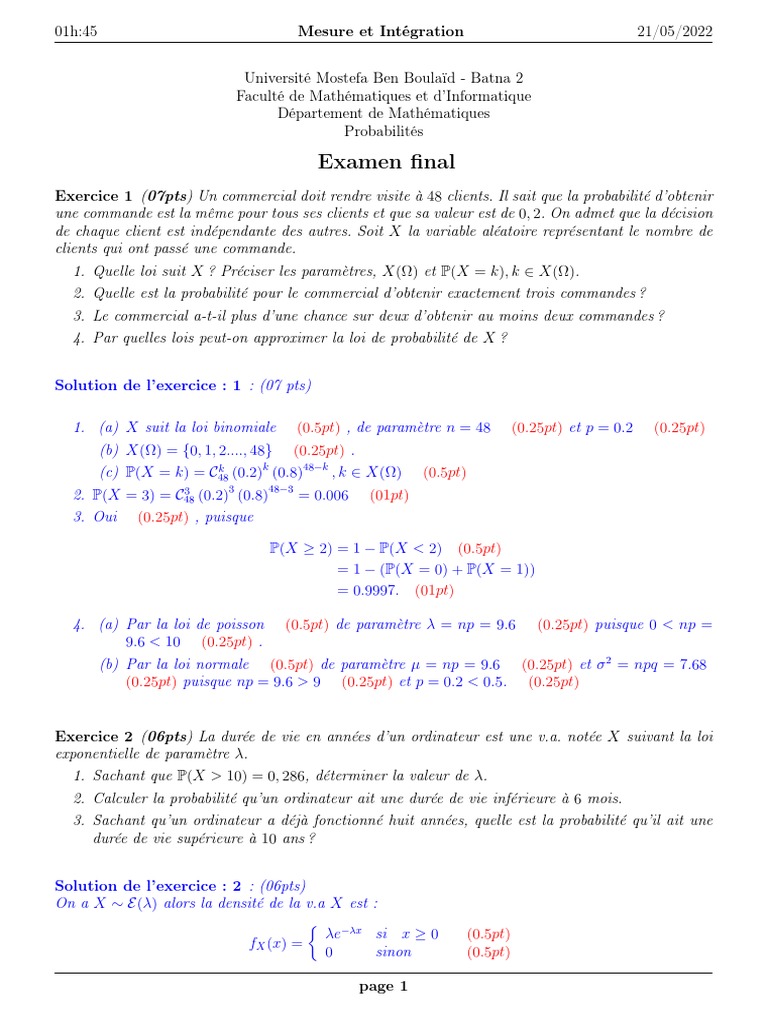 Examen de Probabilités Bac PC | PDF | Théorie des probabilités ...