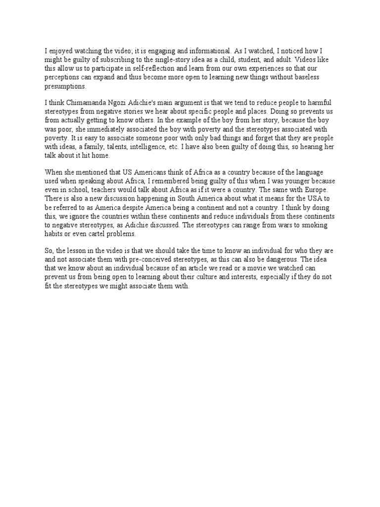 Dangers of A Single Story - Edited | PDF