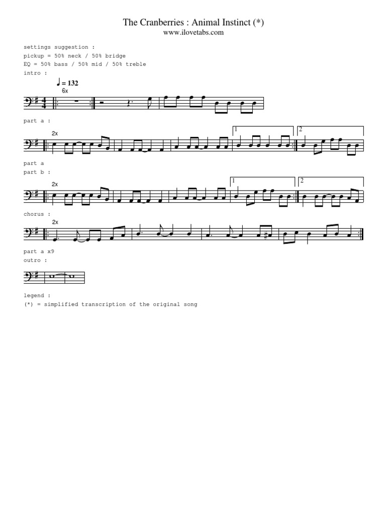 The Cranberries Animal Instinct Score en Bass | PDF