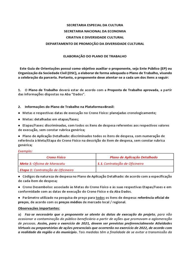 Guia - Como Elaborar o Plano de Trabalho | PDF | Direitos Autorais | Preços