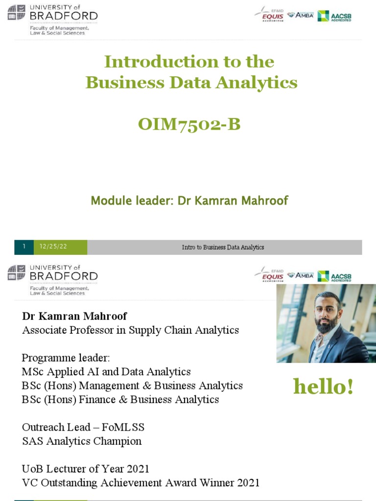 Lecture 1 - Intro To Module & Business Data Analytics | PDF | Business ...