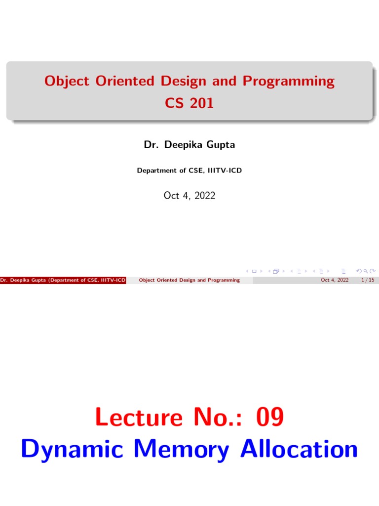 Dr Deepika Gupta Lecture Dynamic Memory Allocation | PDF | Pointer (Computer Programming ...