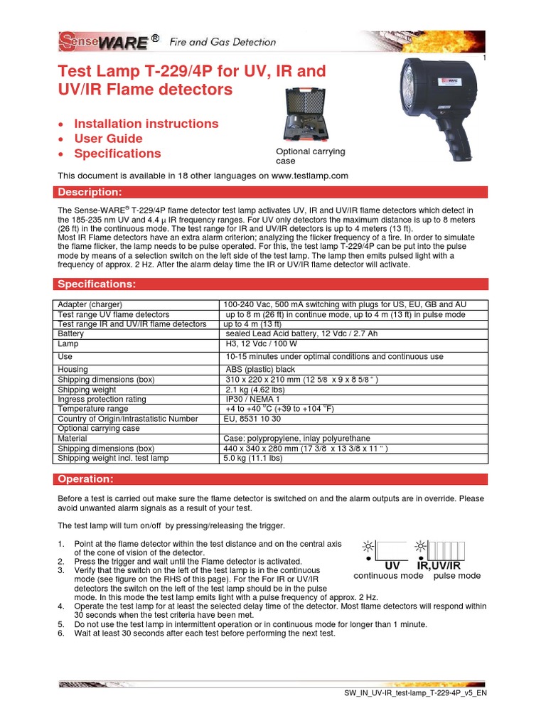Test-Lamp - T-229-4P v5 | PDF | Ultraviolet | Infrared