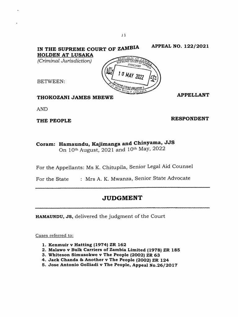 Mbewe V The People (1983) ZR 59 | PDF | Theft | Mitigating Factor