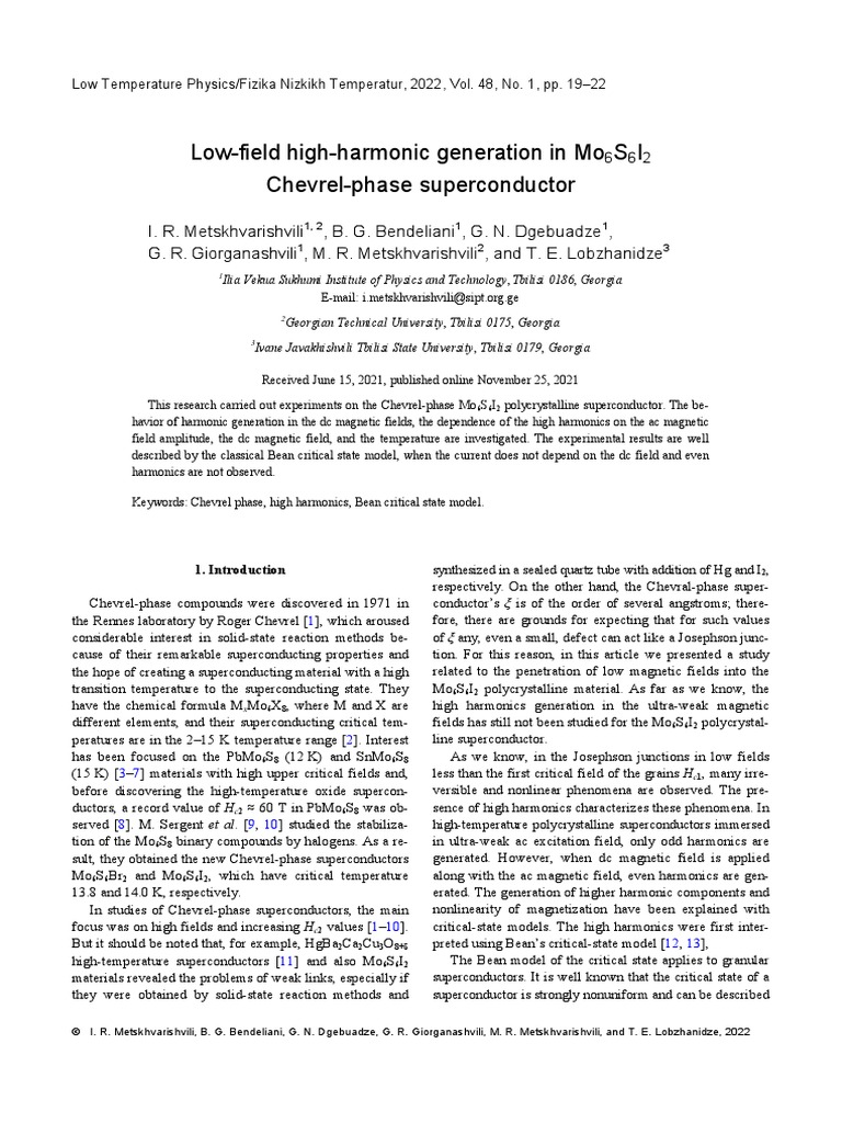 Low Temperature Physics MSI 2022 | PDF | Superconductivity | Electromagnetism