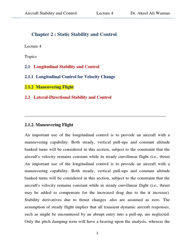 Aircraft Stability and Control - Lec04 | PDF | Aircraft | Aerodynamics