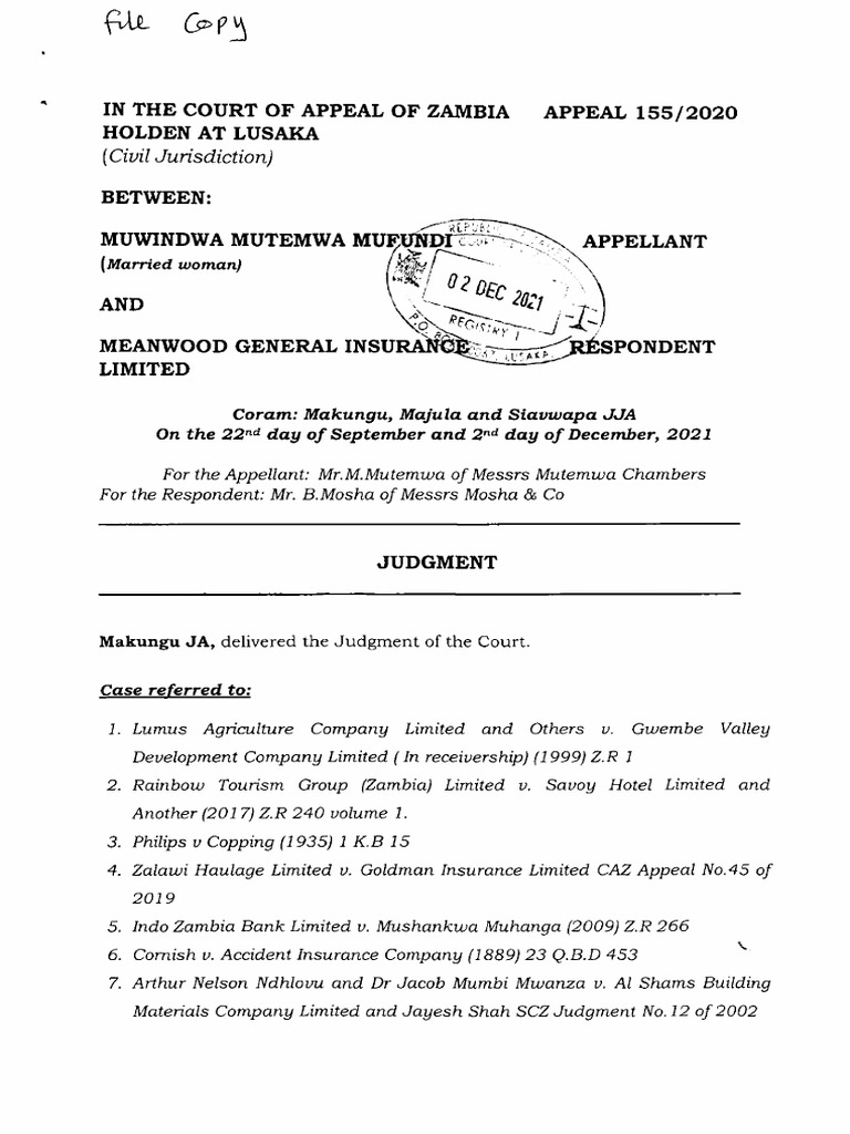 Muwindwa Mutemwa Mufundi v. Meanwood General Insurance Limited | PDF ...