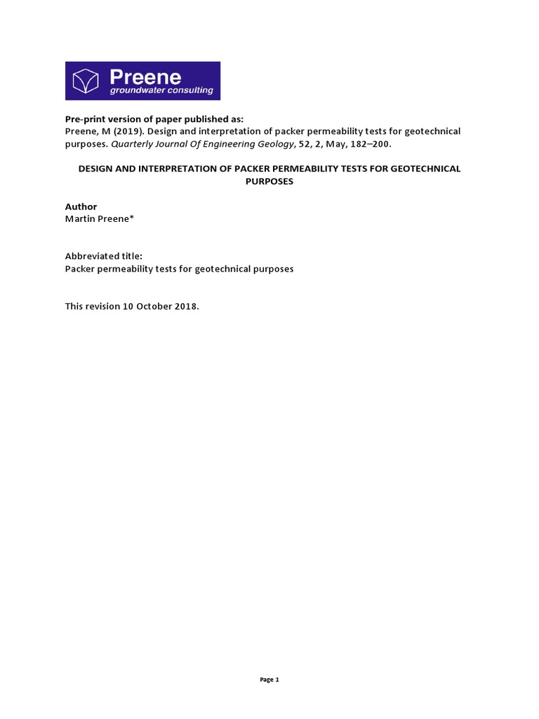 Preene - Design and Interpretation of Packer Testing | Download Free ...