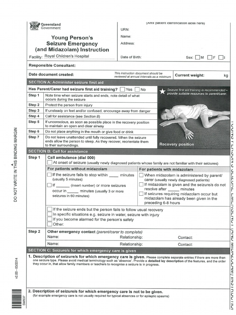 Young Persons Seizure Emergency Instruction | PDF