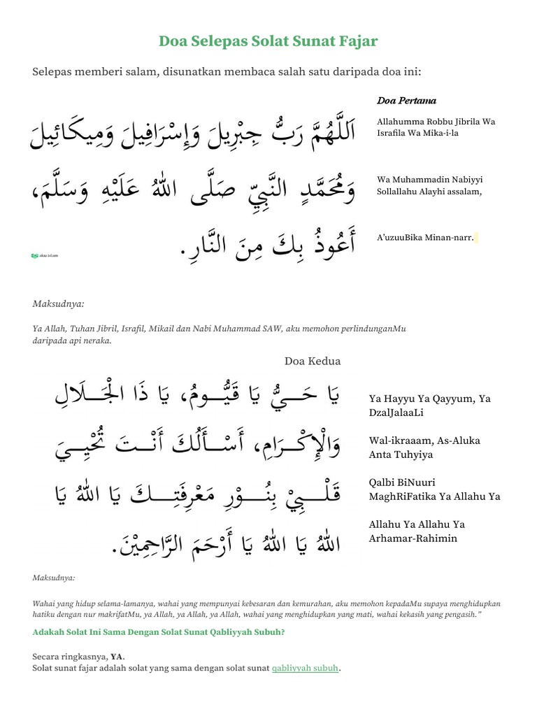 Doa Selepas Solat Fajar | PDF